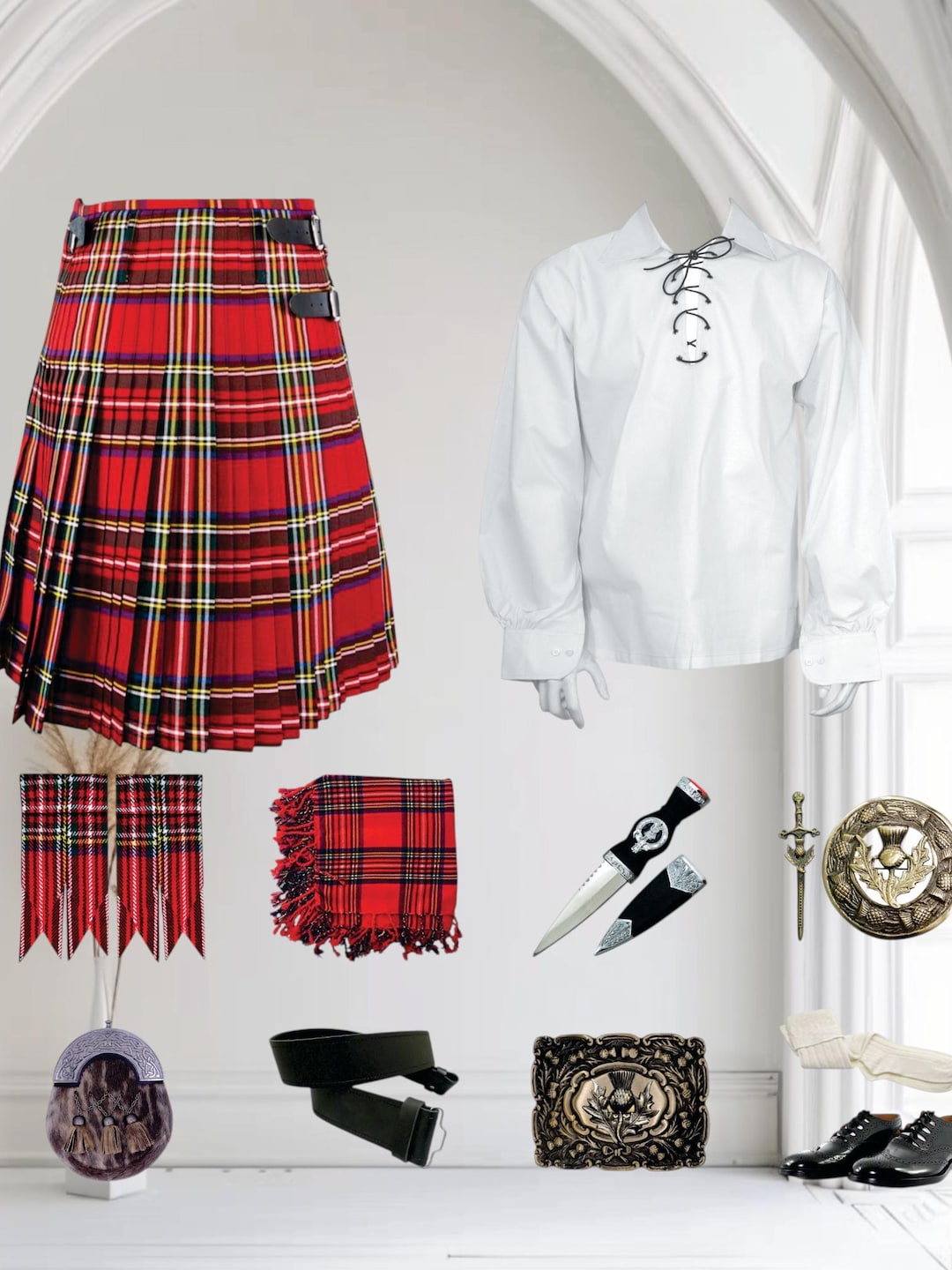 Scottish Kilt Outfit Traditional Highland 8 Yard Kilts Shirt Set ...