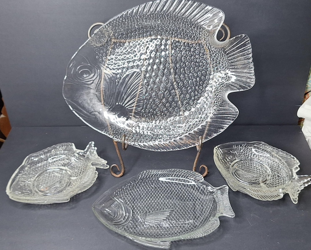 Vintage MCM Anchor Hocking Clear Fish-shaped Glass Dishes Novelty Shape ...