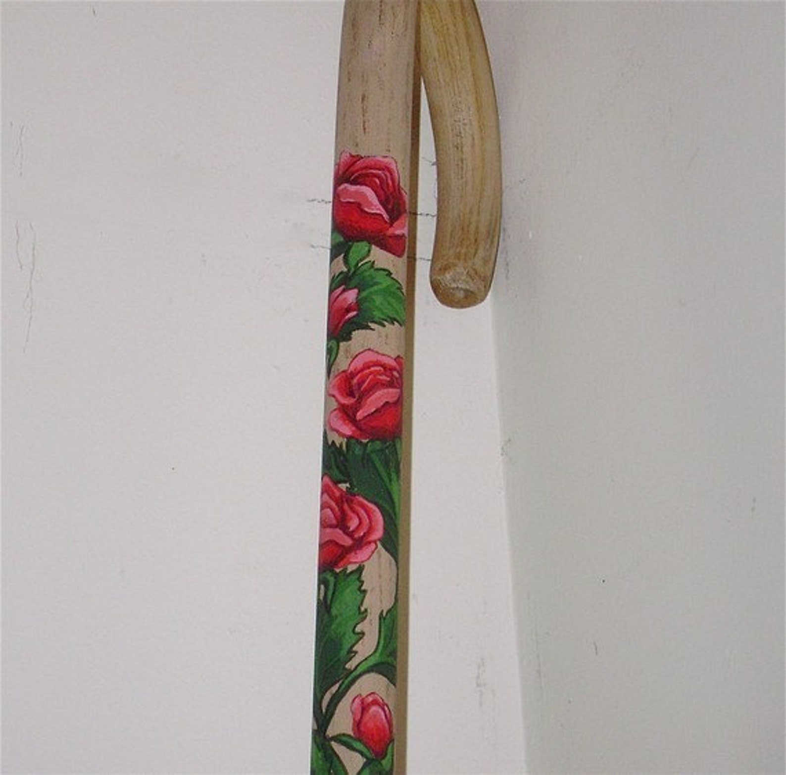 Red Roses Cane - Walking Cane - Roses - Crook Handle - Cane - Wooden ...