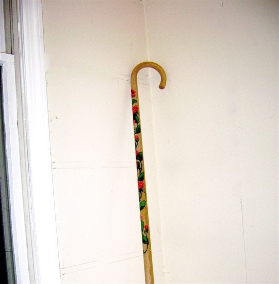 Red Roses Cane - Walking Cane - Roses - Crook Handle - Cane - Wooden ...