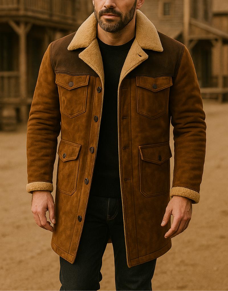 Handmade Men’s Western Long Leather Coat – Vintage Cowboy Outerwear in ...