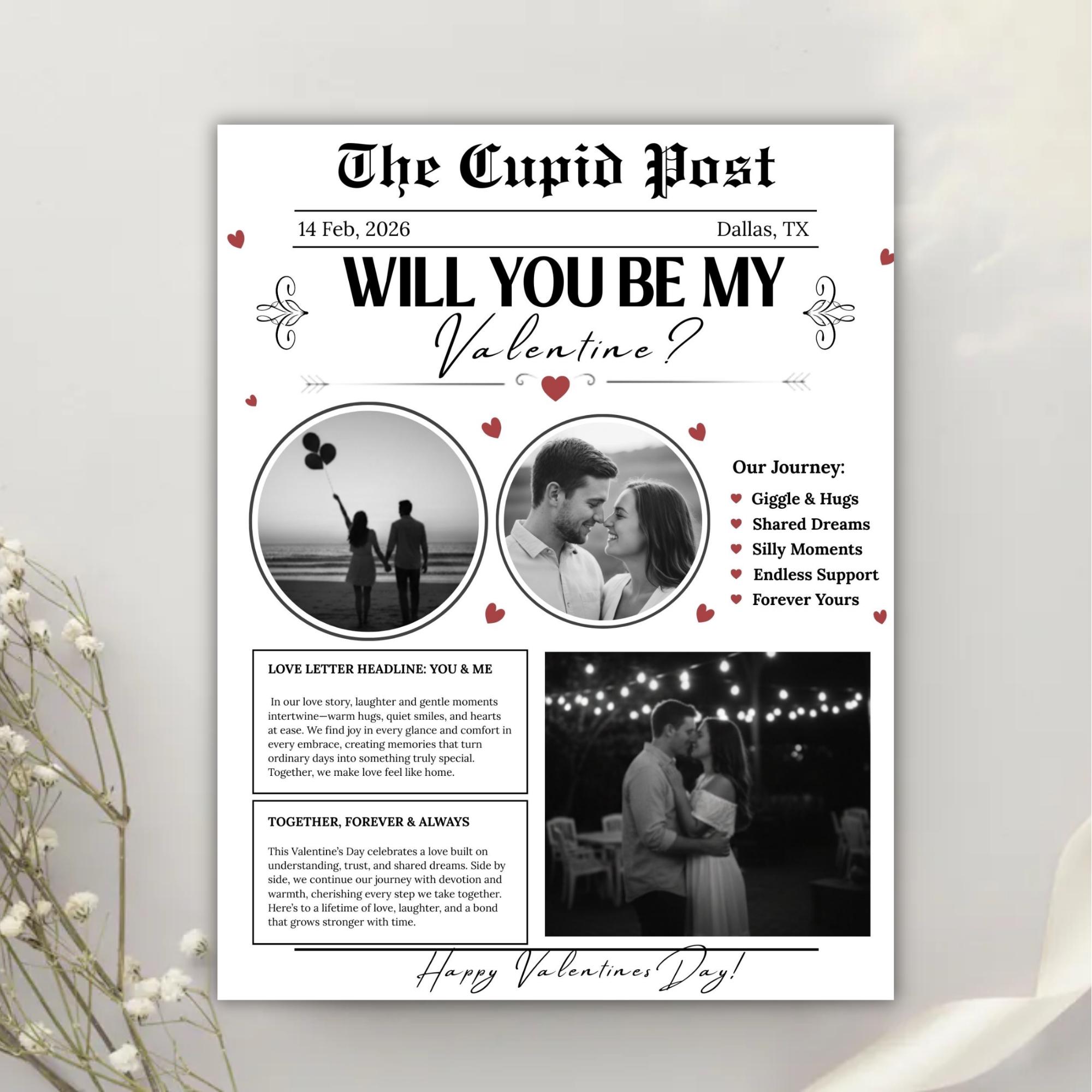 Valentine's Cupid Post Newspaper Template: Valentine Flower Wrap Insert ...