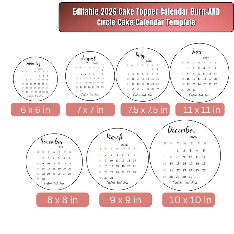 2026 Burn Away Cake Topper Calendar Template, Canva Editable (digital ...
