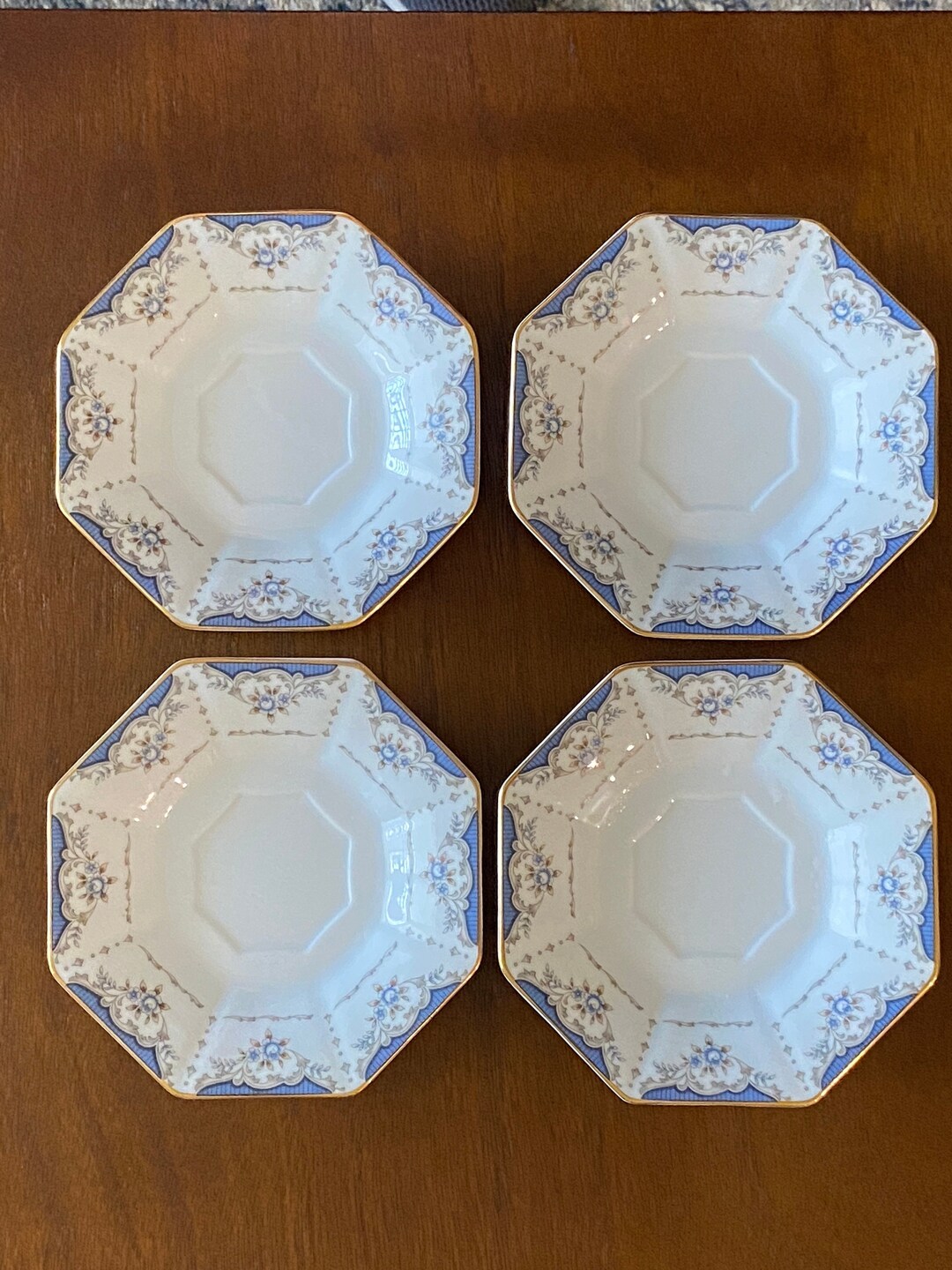 4 Vintage Matching Saucers . Octagon Shaped . Indigo Blue . Seizan Fine ...