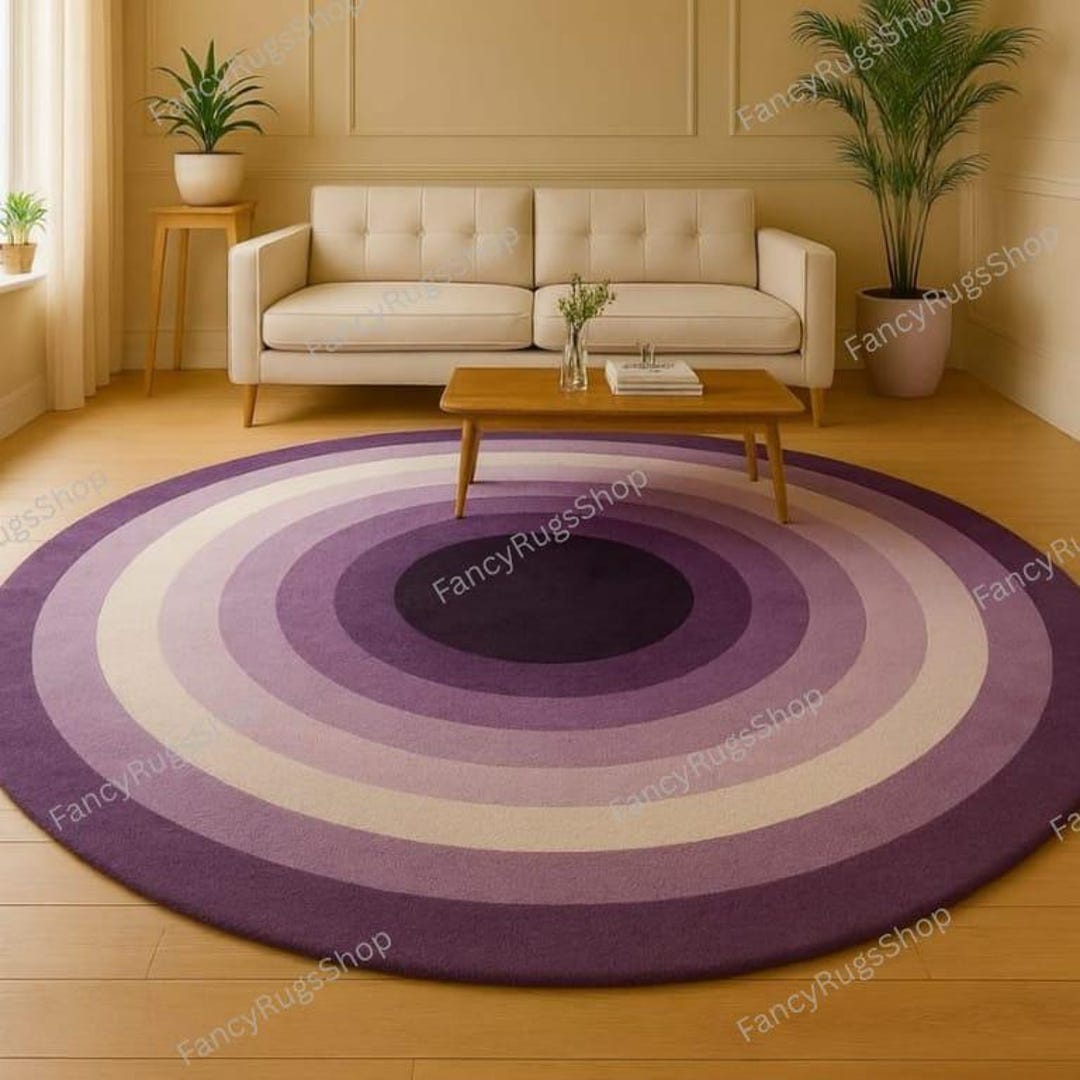 Hand Tufted Purple Mandala Circle Modern Boho Accent Rug for 6x6 Living ...