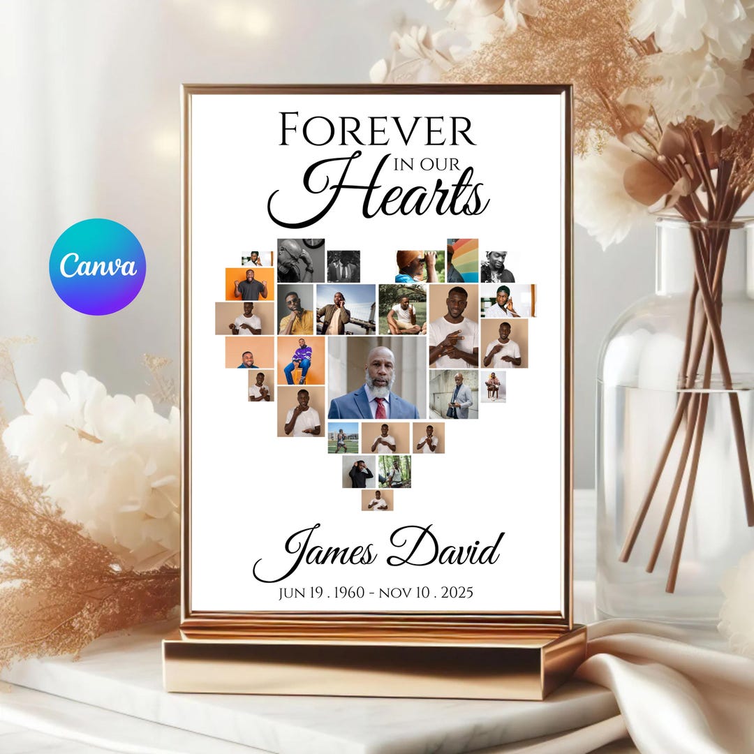 Funeral Heart Photo Collage Template: Minimal Celebration of Life ...