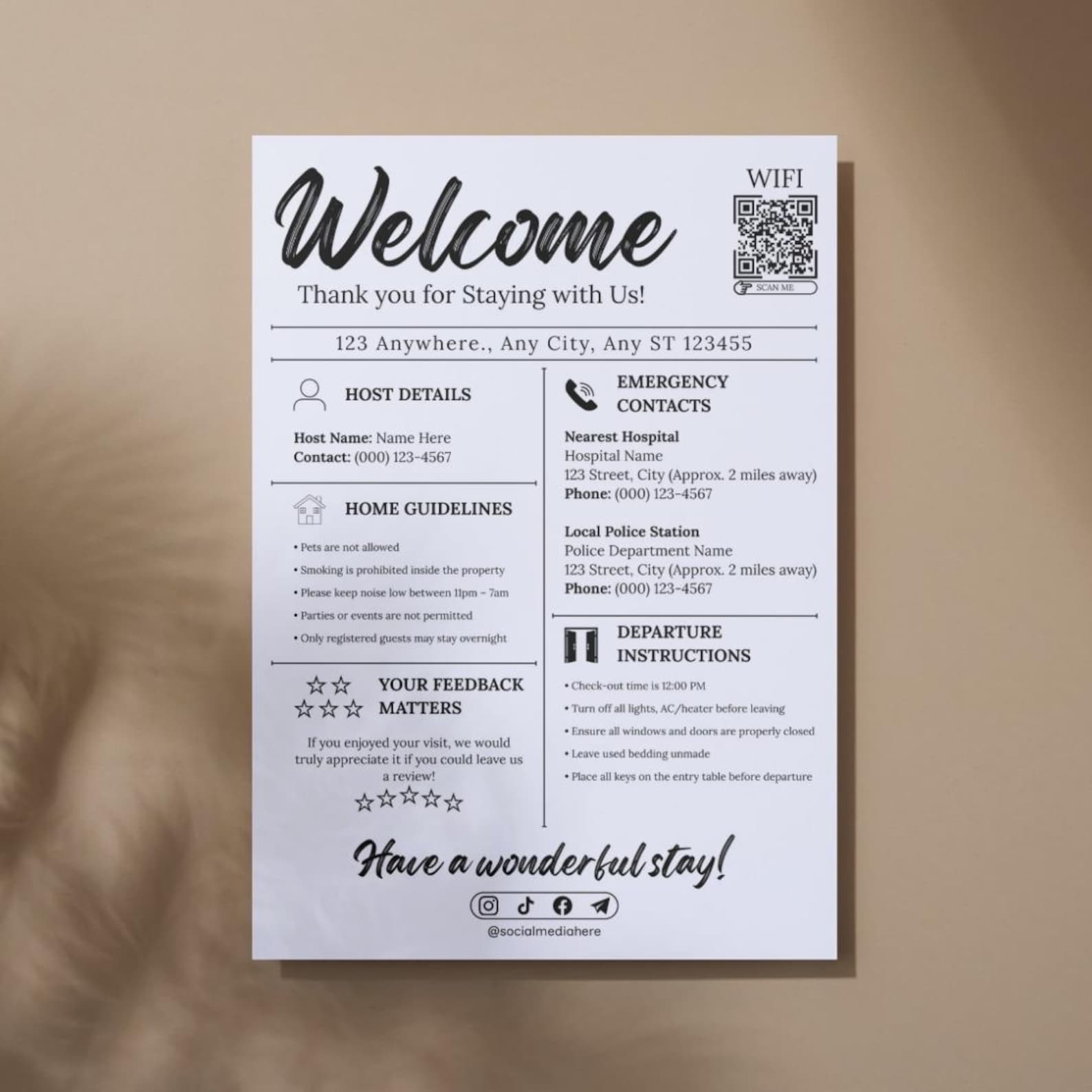 Editable Vacation Rental Welcome Sign Canva Template, Guest Welcome ...