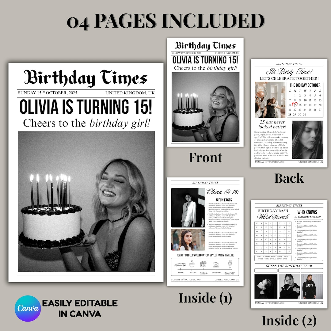 Birthday Newspaper Template, Custom Birthday Newspaper & Magazine, 16th ...