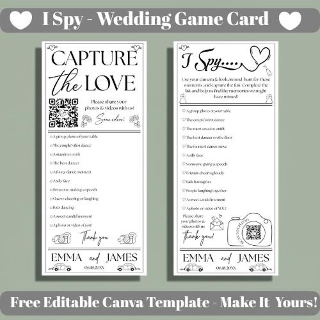 Wedding I Spy Game Template, Photo Scavenger Hunt QR Code, Capture the ...
