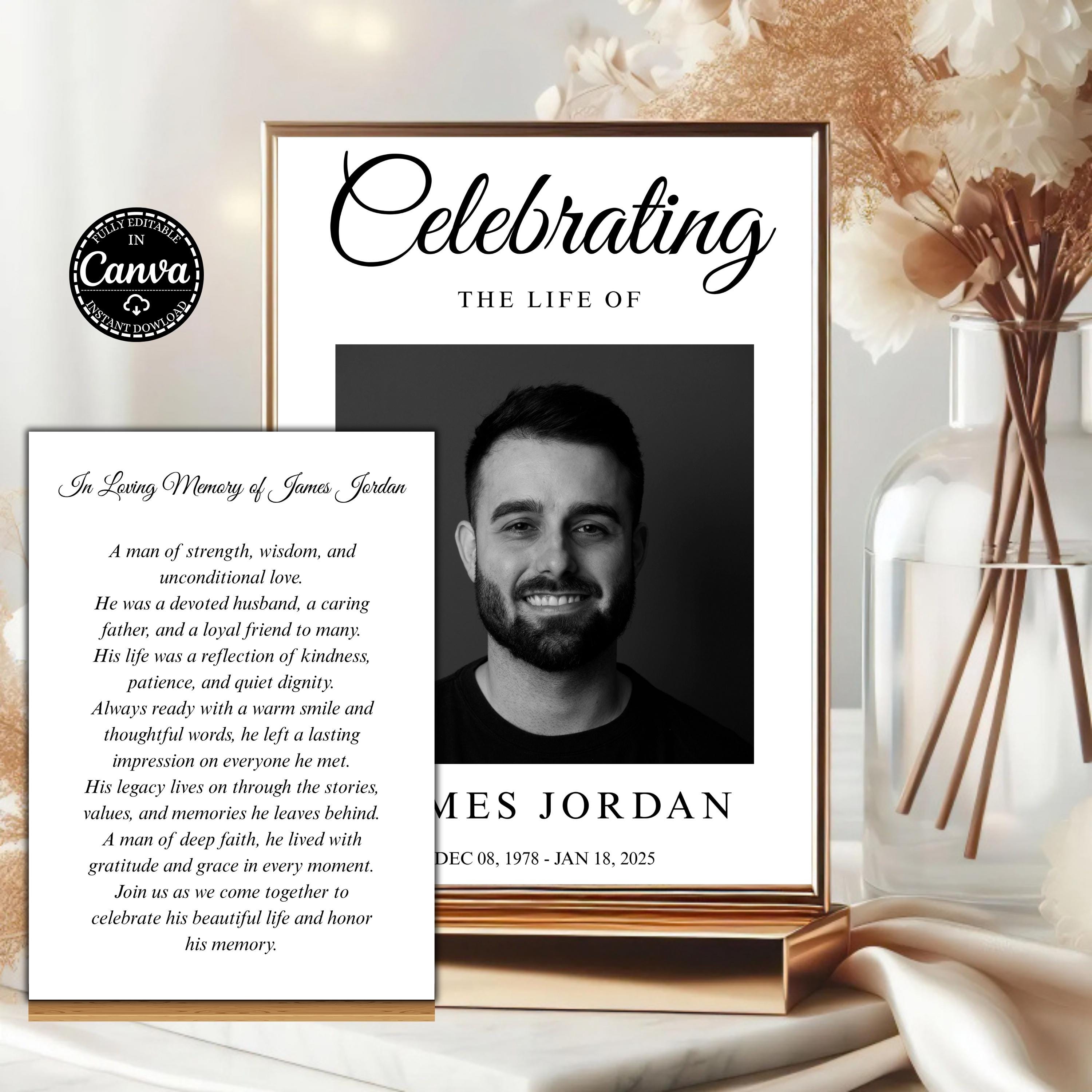 Editable Funeral Prayer Card Template – Printable Memorial Tribute Card ...
