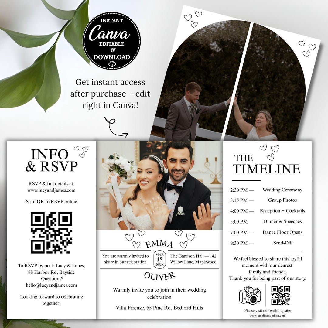 Editable Tri-fold Wedding Invitation Template,modern Minimalist Wedding ...