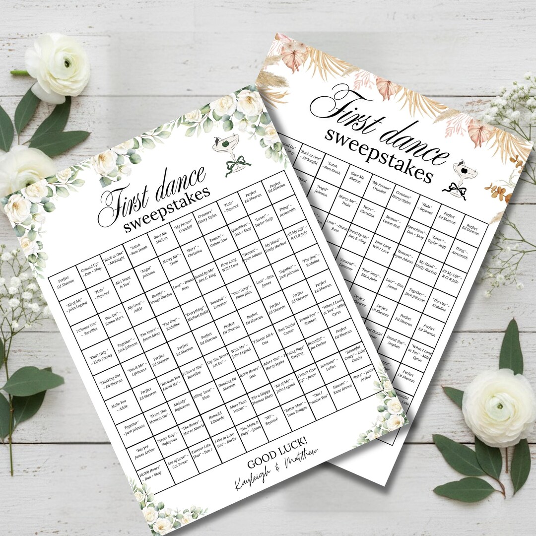 Wedding First Dance Sweepstake Game Template, Guess the First Dance ...