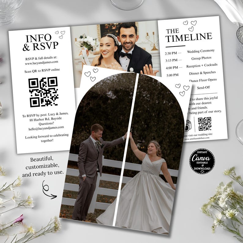 Editable Tri-fold Wedding Invitation Template,modern Minimalist Wedding ...