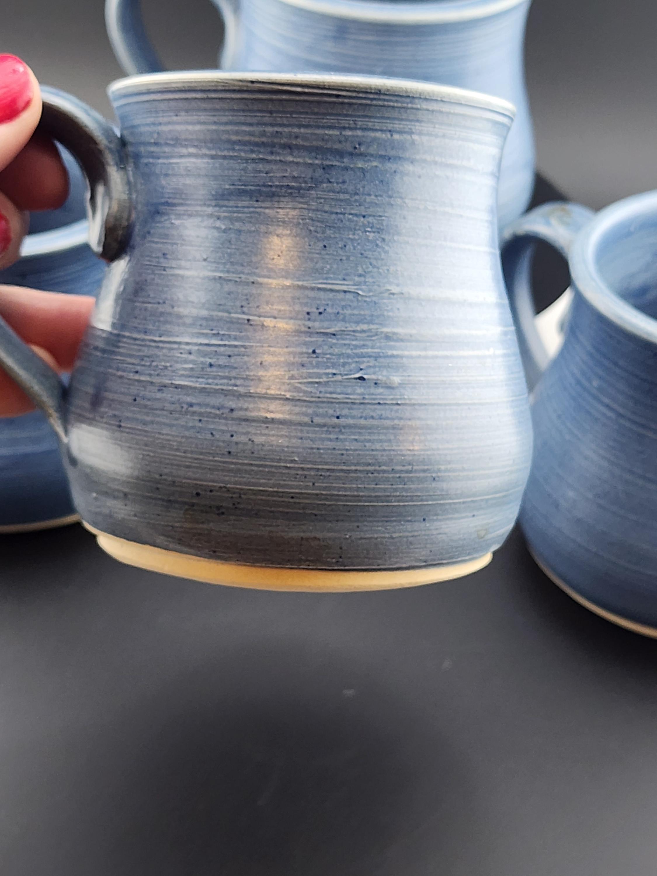Vintage Studio Pottery Mugs Set of 4 | Blue Handmade Stoneware | Signed ...