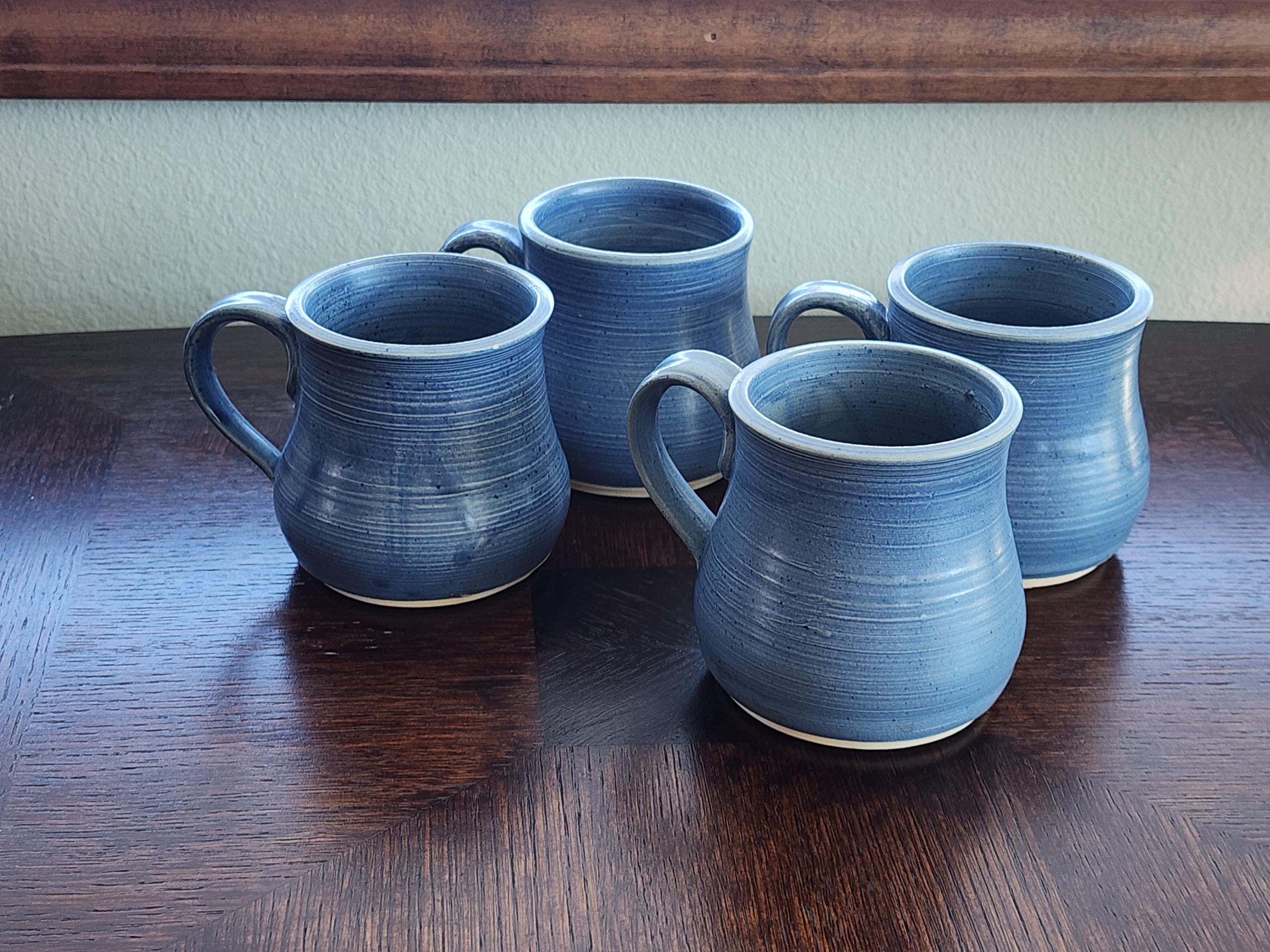 Vintage Studio Pottery Mugs Set of 4 | Blue Handmade Stoneware | Signed ...