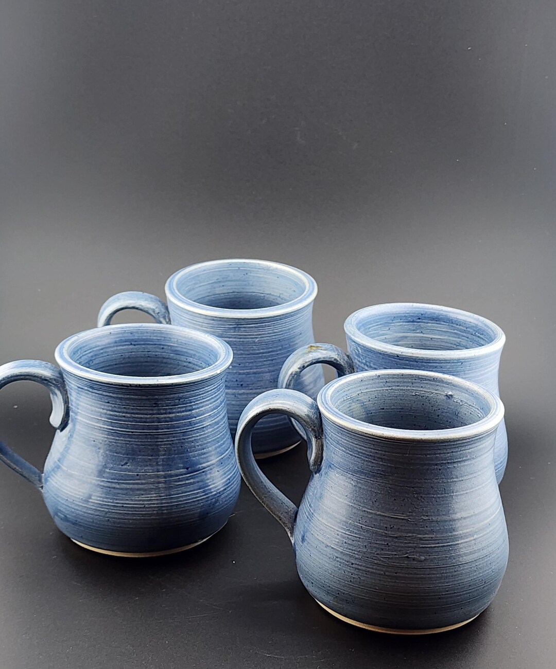 Vintage Studio Pottery Mugs Set of 4 | Blue Handmade Stoneware | Signed ...
