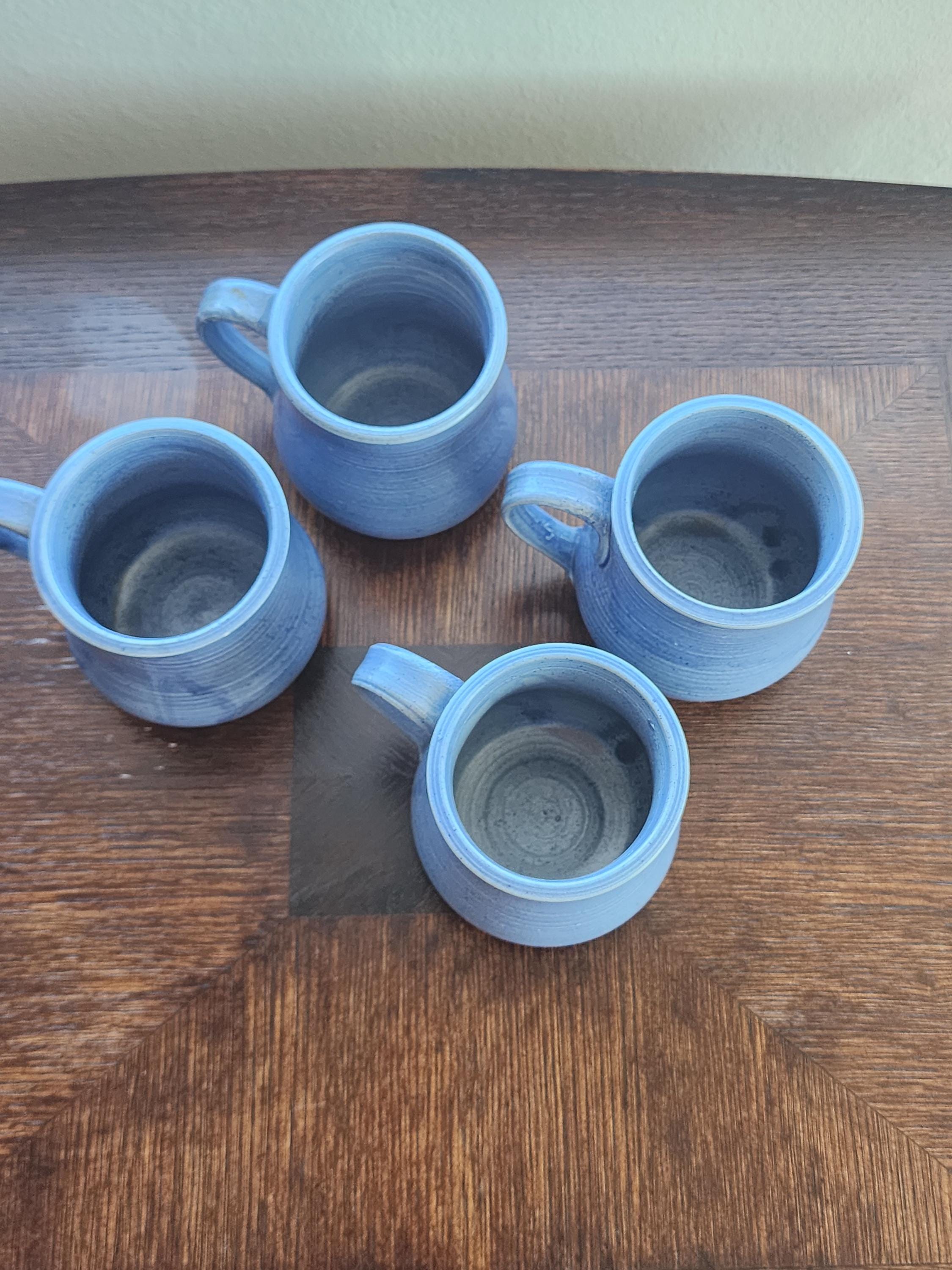 Vintage Studio Pottery Mugs Set of 4 | Blue Handmade Stoneware | Signed ...