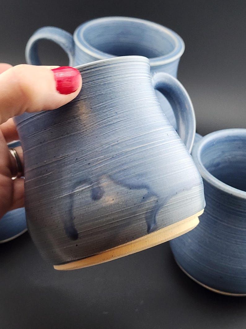 Vintage Studio Pottery Mugs Set of 4 | Blue Handmade Stoneware | Signed ...