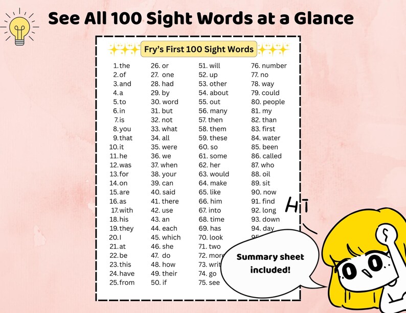 100 Fry Sight Words Worksheets: Early Reading Practice (PDF Download ...