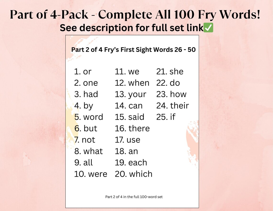 Sight Words Worksheets for Kids: Fry’s Second 25 Words, Tracing, Word ...