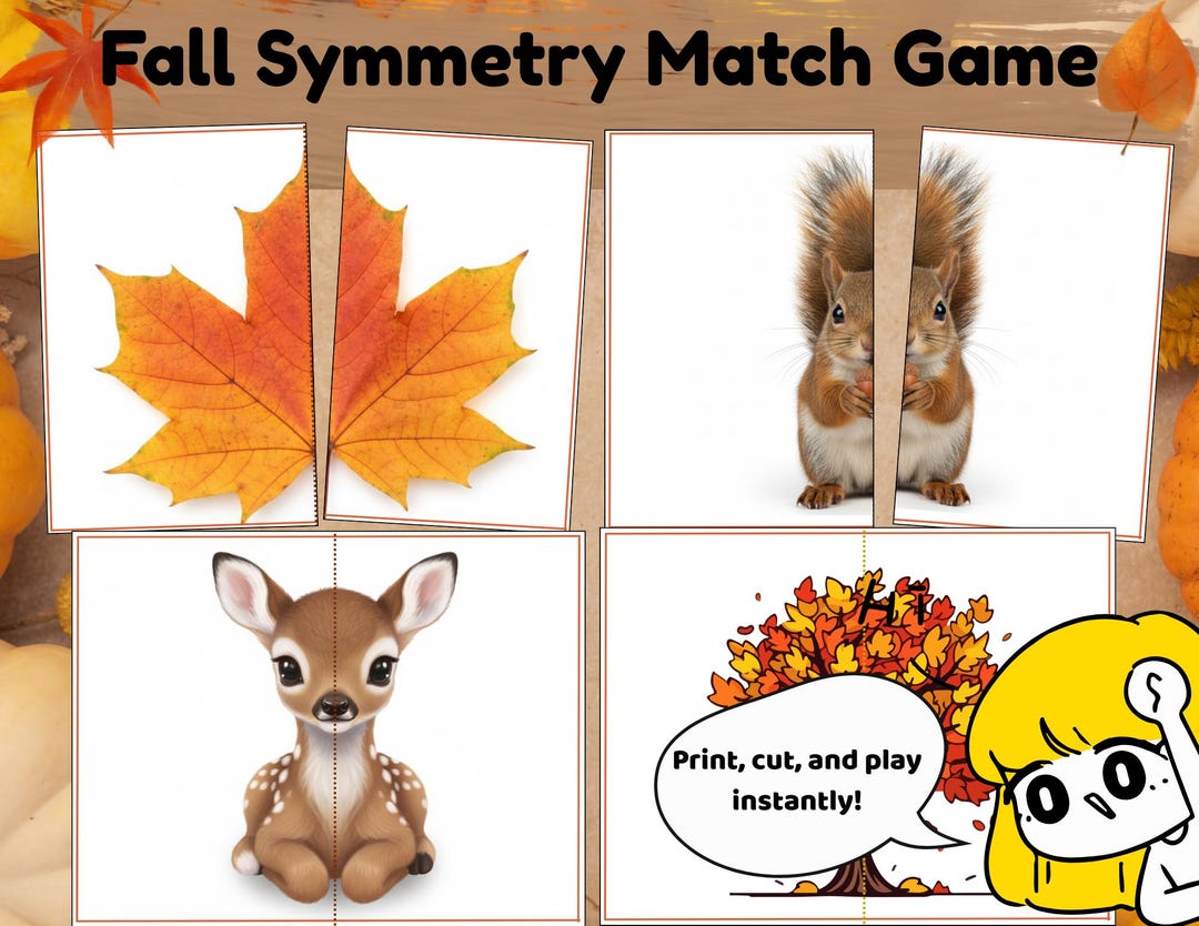 20 Fall Symmetry Match Game Cards: Autumn Matching Activity (PDF) - Etsy
