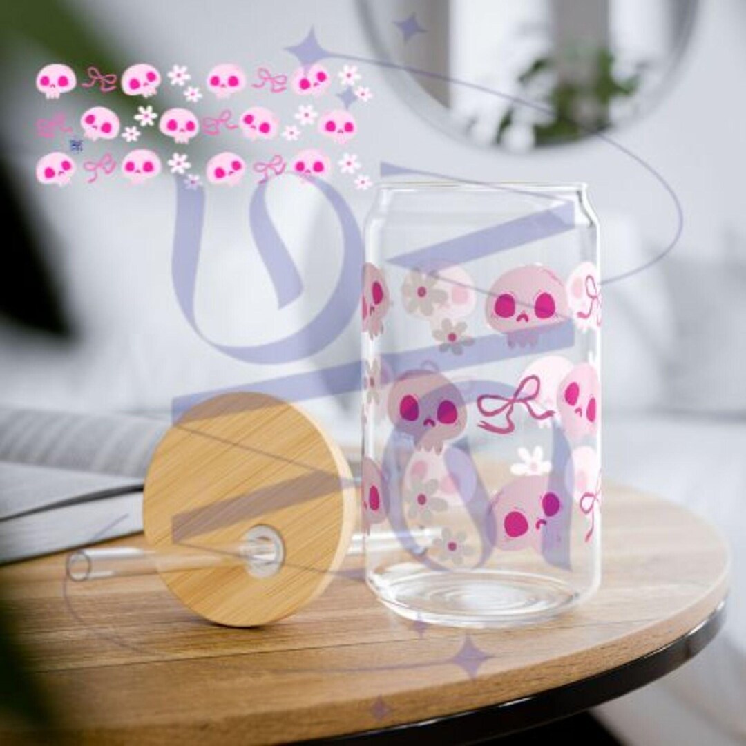 Floral Skull Sipper Glass: Trendy Drinkware With Bamboo Lid - Etsy
