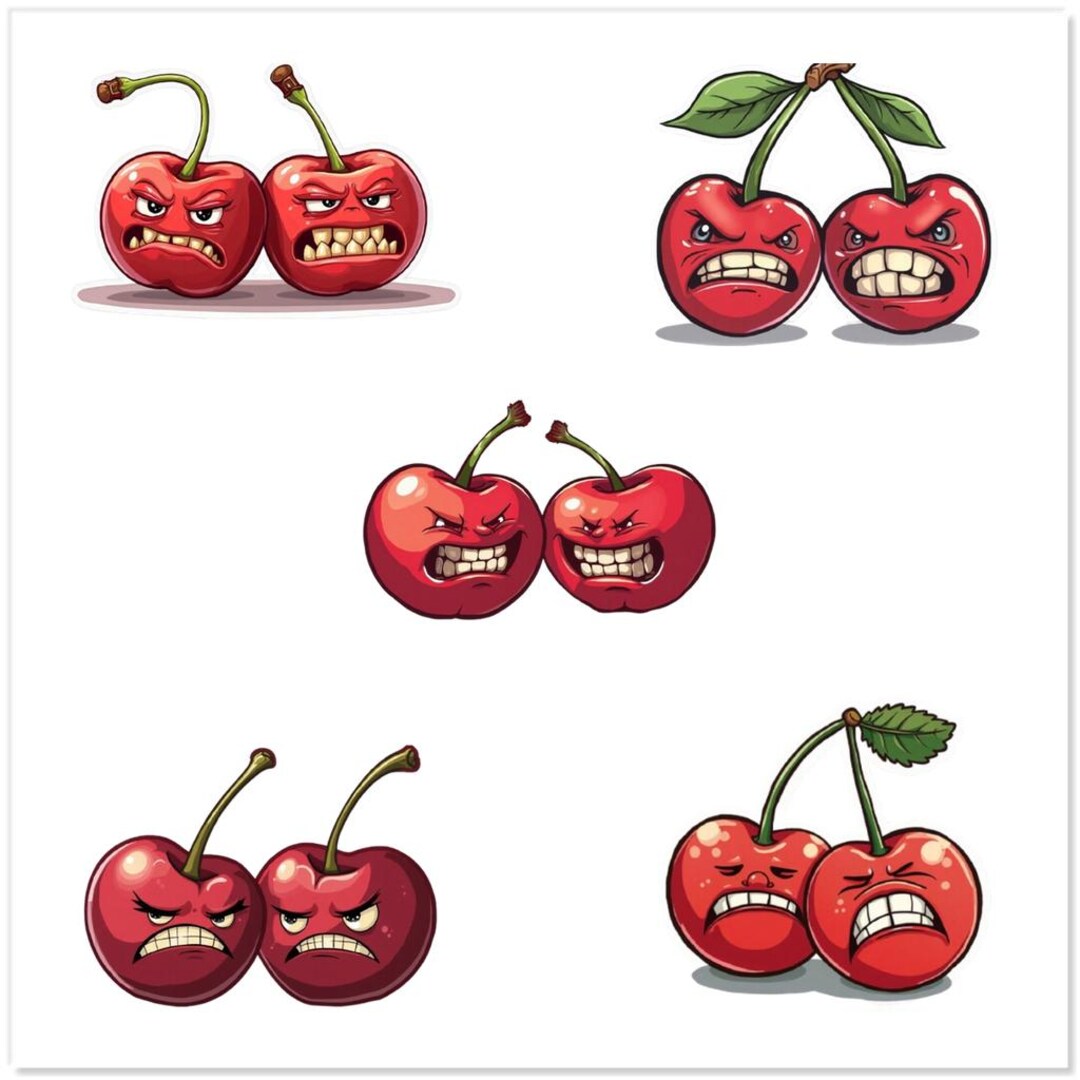 Funny Angry Cherries Sticker Sheet: Moody Cartoon Fruit Decals - Etsy