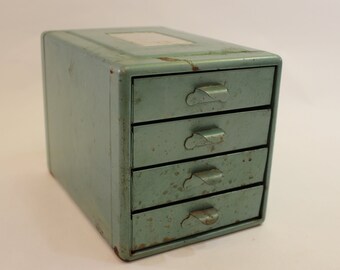 Vintage Green Metal 4 Drawer Small Parts Bin/ Box / Cabinet File A Way ...
