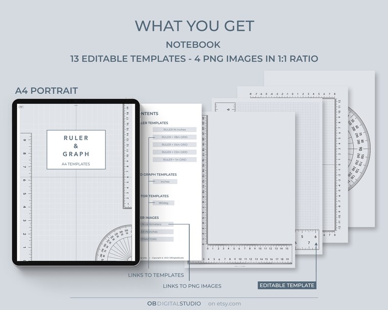 Color Editable RULER & GRAPH A4 Notebook Digital Rulers - Etsy