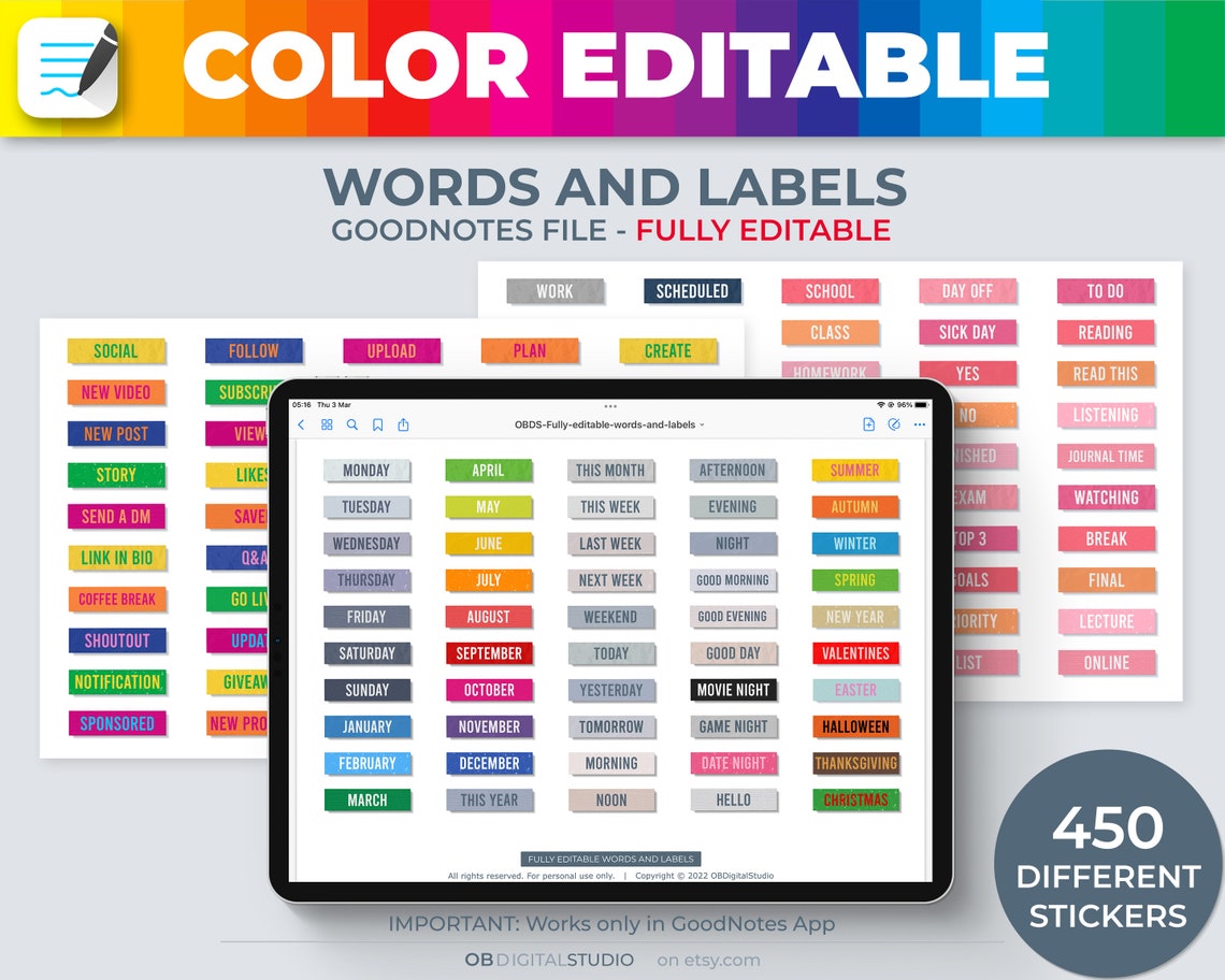 Color Changing Stickers WORDS & LABELS Stickers Essential - Etsy