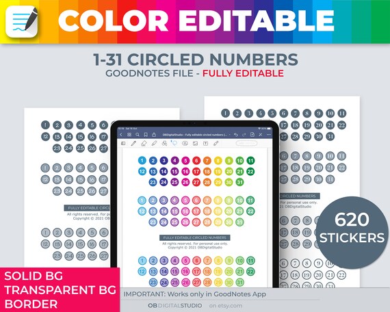 Color Changing Stickers 1-31 Circled Numbers Calendar | Etsy
