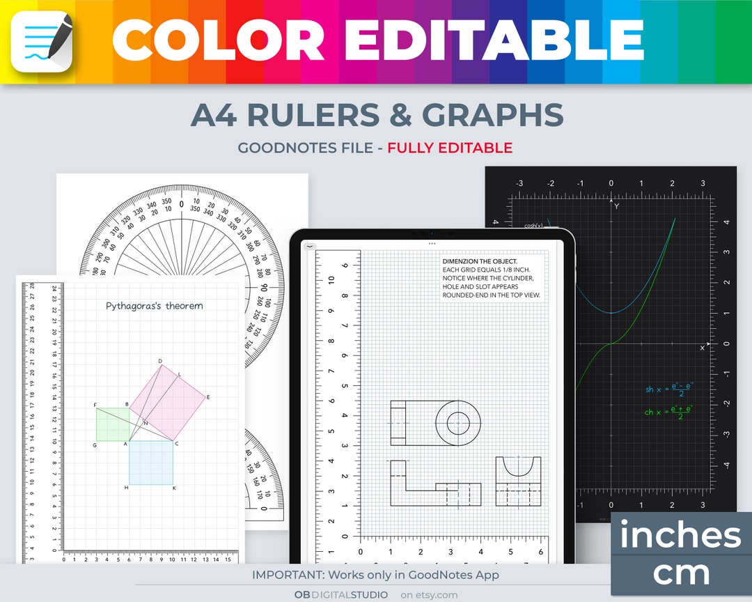 Color Editable RULER & GRAPH A4 Notebook Digital Rulers - Etsy