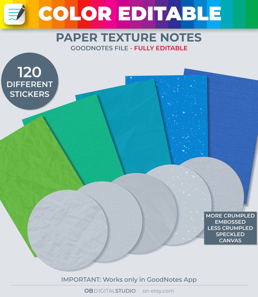 Color Changing Stickers PAPER TEXTURE Note Stickers Digital - Etsy