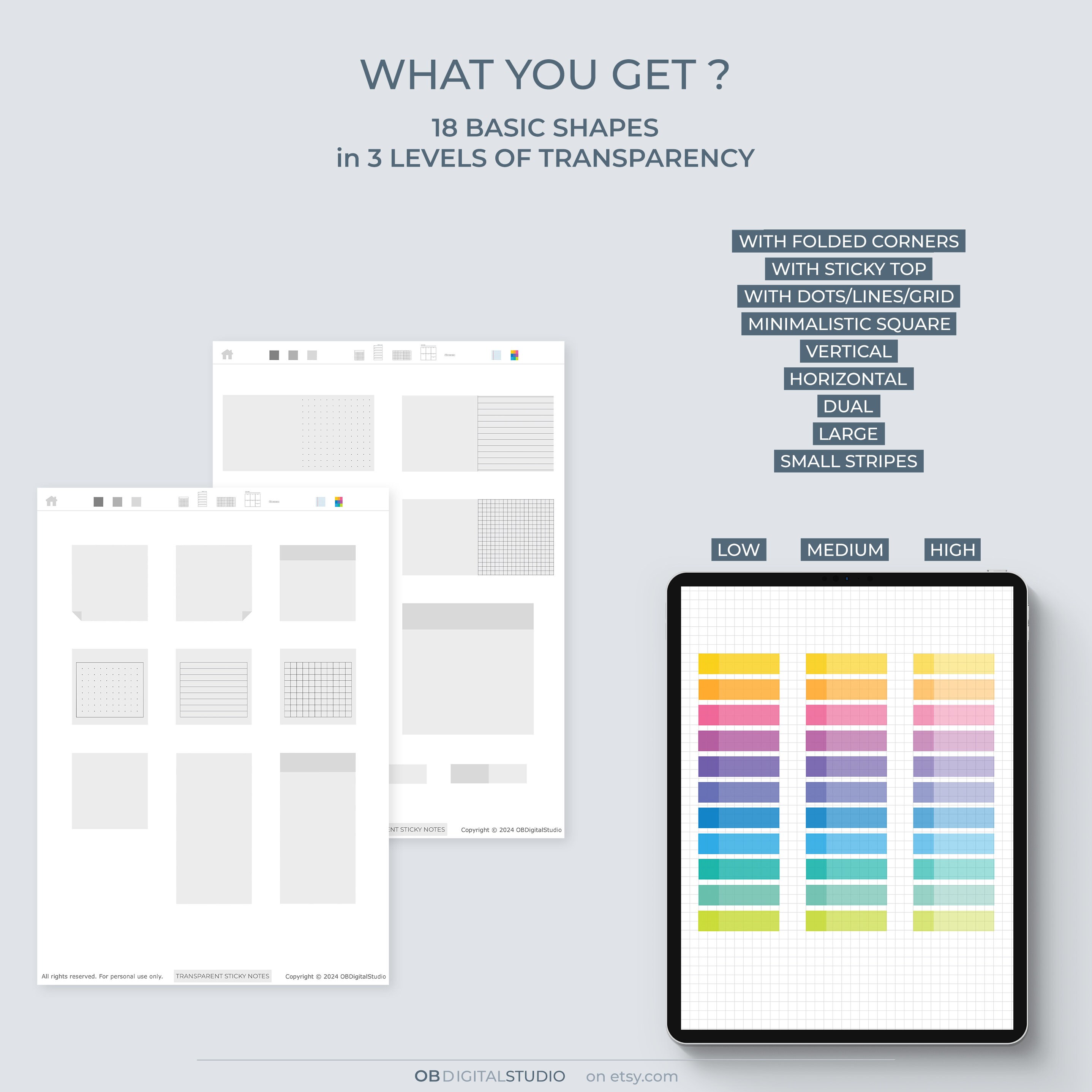 Color Changing Goodnotes Stickers, TRANSPARENT Digital STICKY NOTES ...