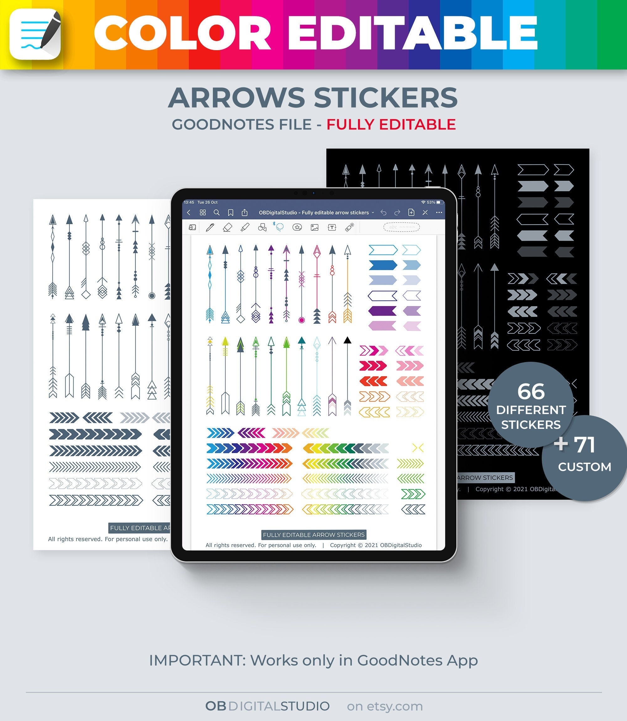 Color Changing Stickers ARROW Stickers Goodnotes Digital - Etsy