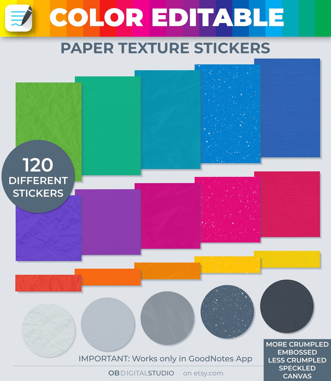 Color Changing Stickers PAPER TEXTURE Note Stickers Digital | Etsy