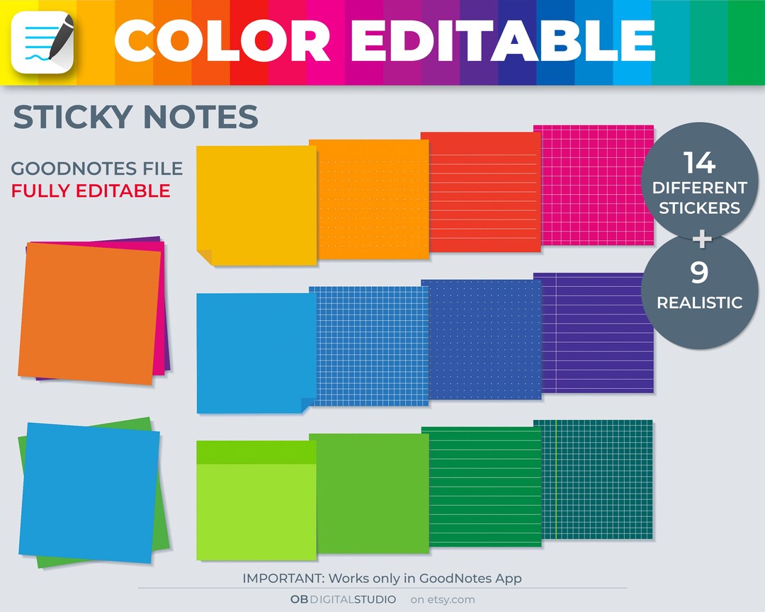 Color Changing Stickers, STICKY NOTES, Note Stickers, Goodnotes Digital ...