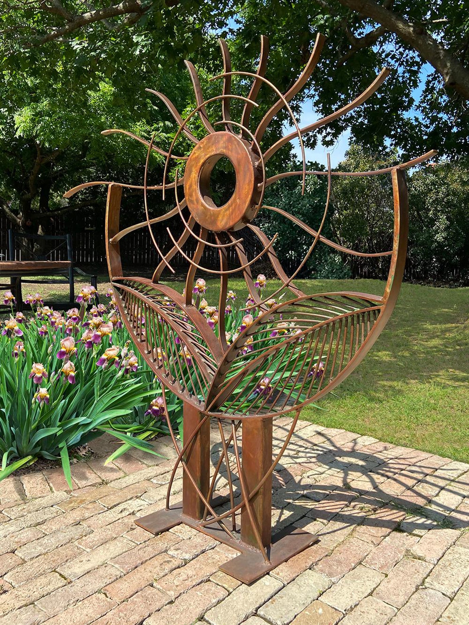 Morning Peace Metal Garden Sculpture, Rising Sun & Leaves - Etsy