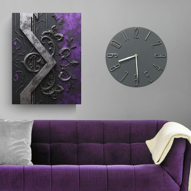 Silver Purple Black Gothic Industrial Abstract Wall Art | Vertical ...