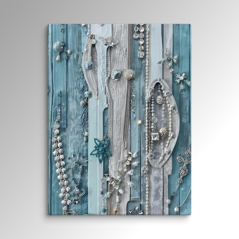 Aqua Blue Jewellery Shadow Box 3D Effect Vertical Canvas Rustic Wall ...