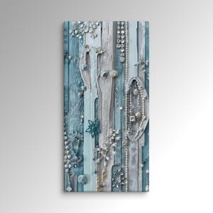 Aqua Blue Jewellery Shadow Box 3D Effect Vertical Canvas Rustic Wall ...