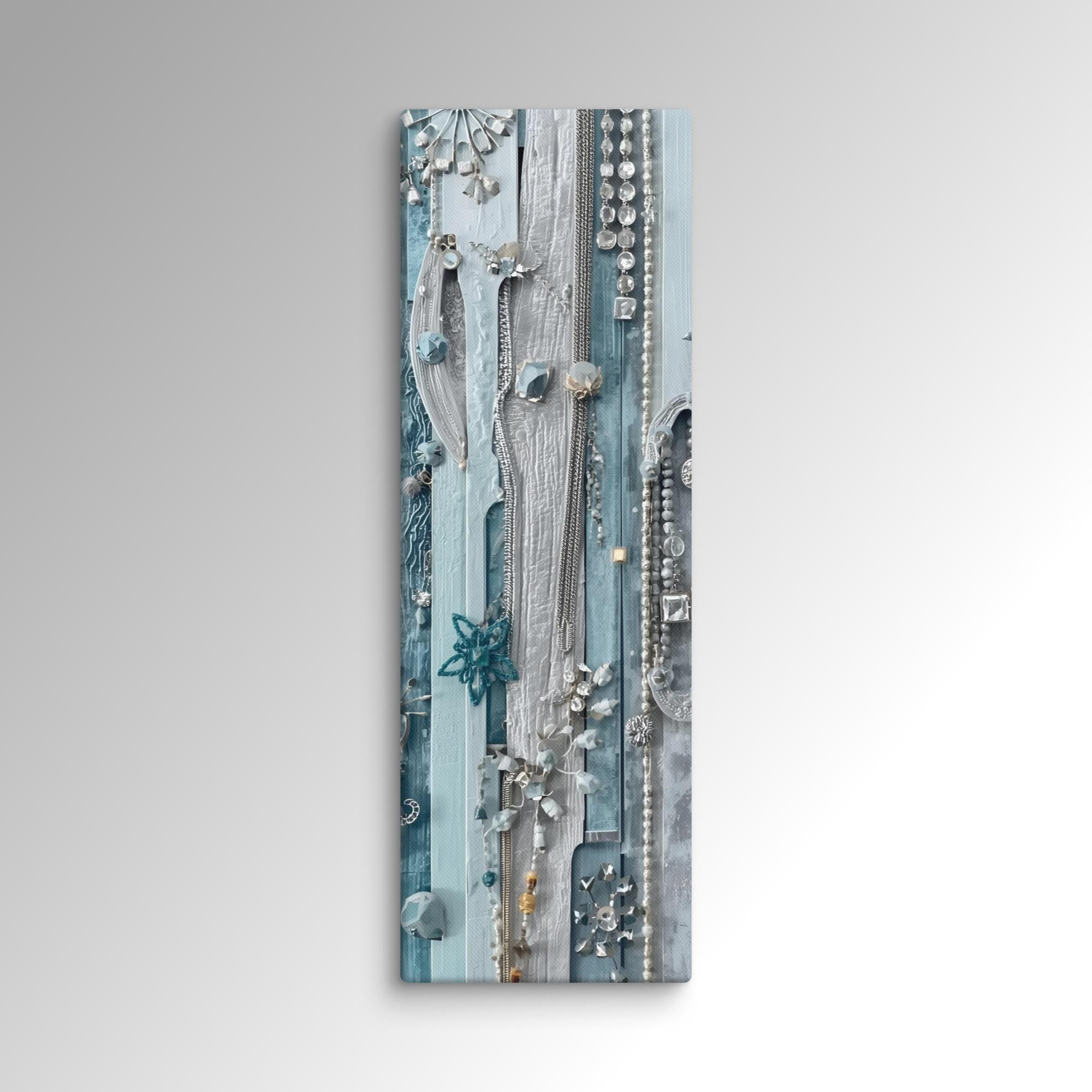 Aqua Blue Jewellery Shadow Box 3D Effect Vertical Canvas Rustic Wall ...