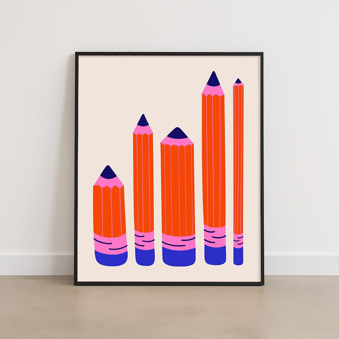 Colorful Pencil Wall Art – Modern Kids Room Print, Decor for a Playroom ...