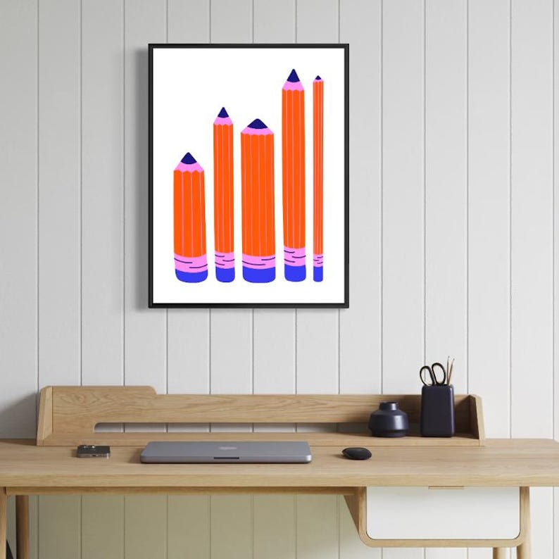 Colorful Pencil Wall Art – Modern Kids Room Print, Decor for a Playroom ...