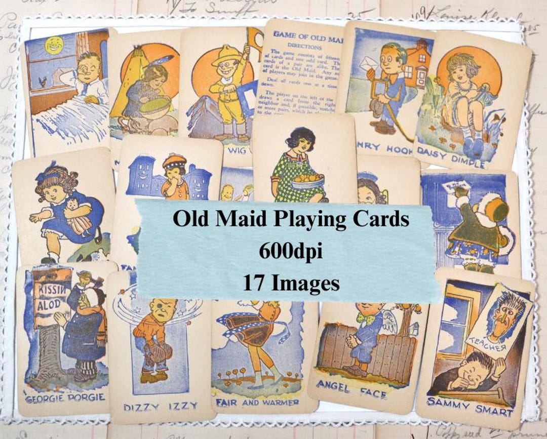 Vintage Old Maid Playing Cards Digital Download. Two Printable Sheets ...