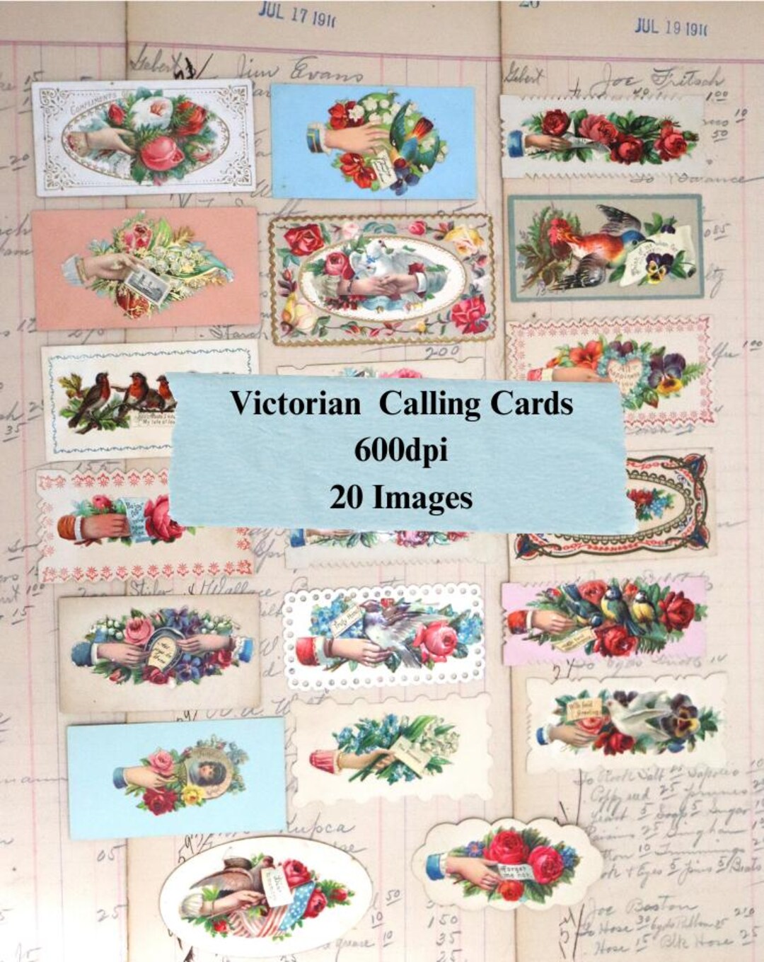 Victorian Calling Cards Ephemera, Junk Journal Mixed Media (digital ...