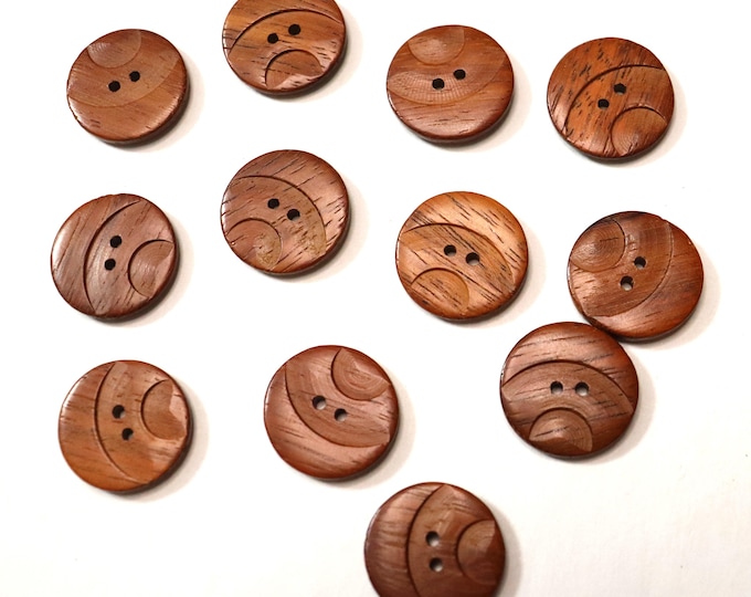 Carved Wood Buttons, Two Hole Round Buttons, Set of 12, New Old Stock ...