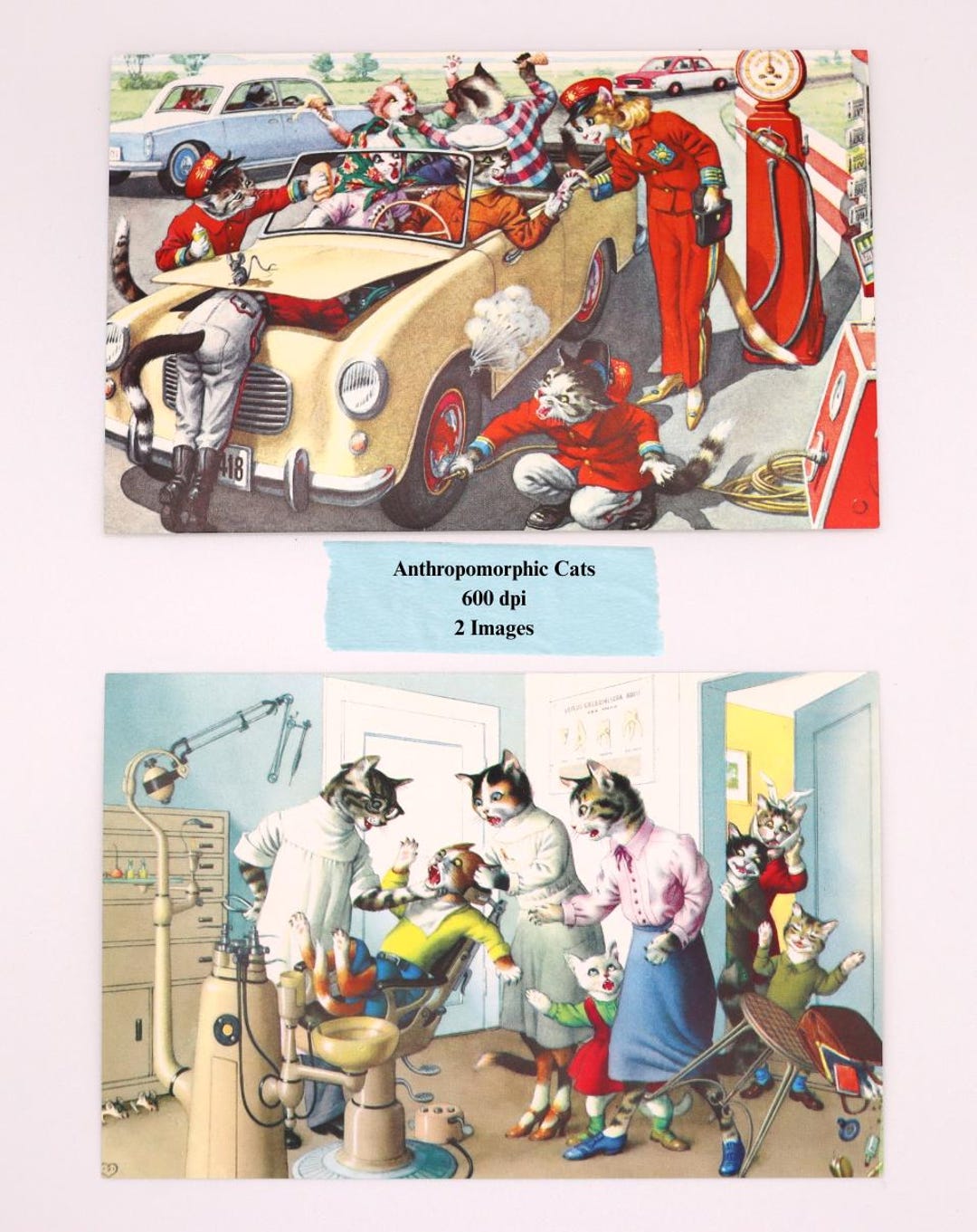 Vintage Printable Ephemera Anthropomorphic Cat Postcards Junk Journal ...