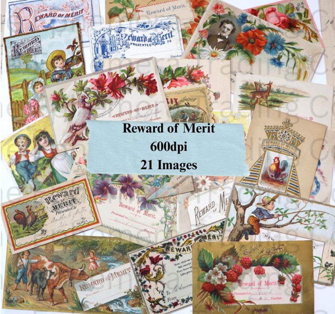 Victorian Printable Ephemera School Reward of Merits Junk Journal Mixed ...