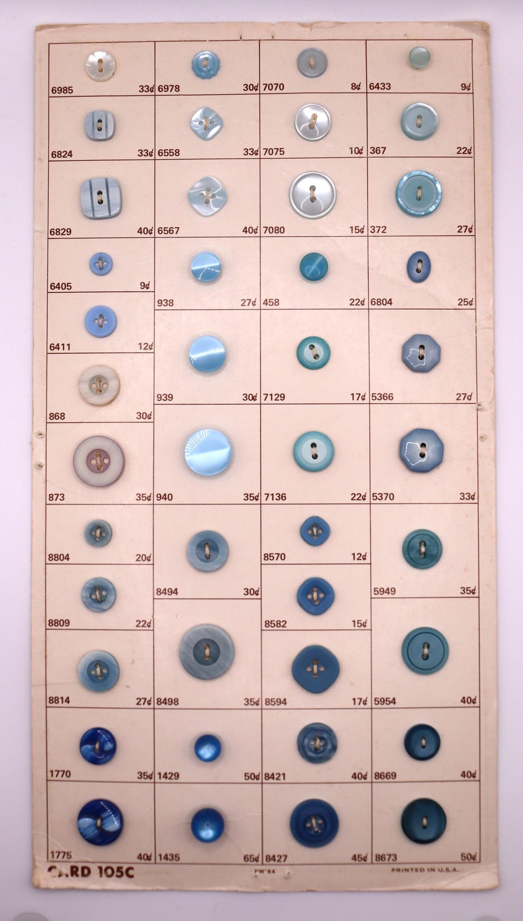 Vintage Blue Button Sample Sales Card, Complete, 43 Buttons - Etsy